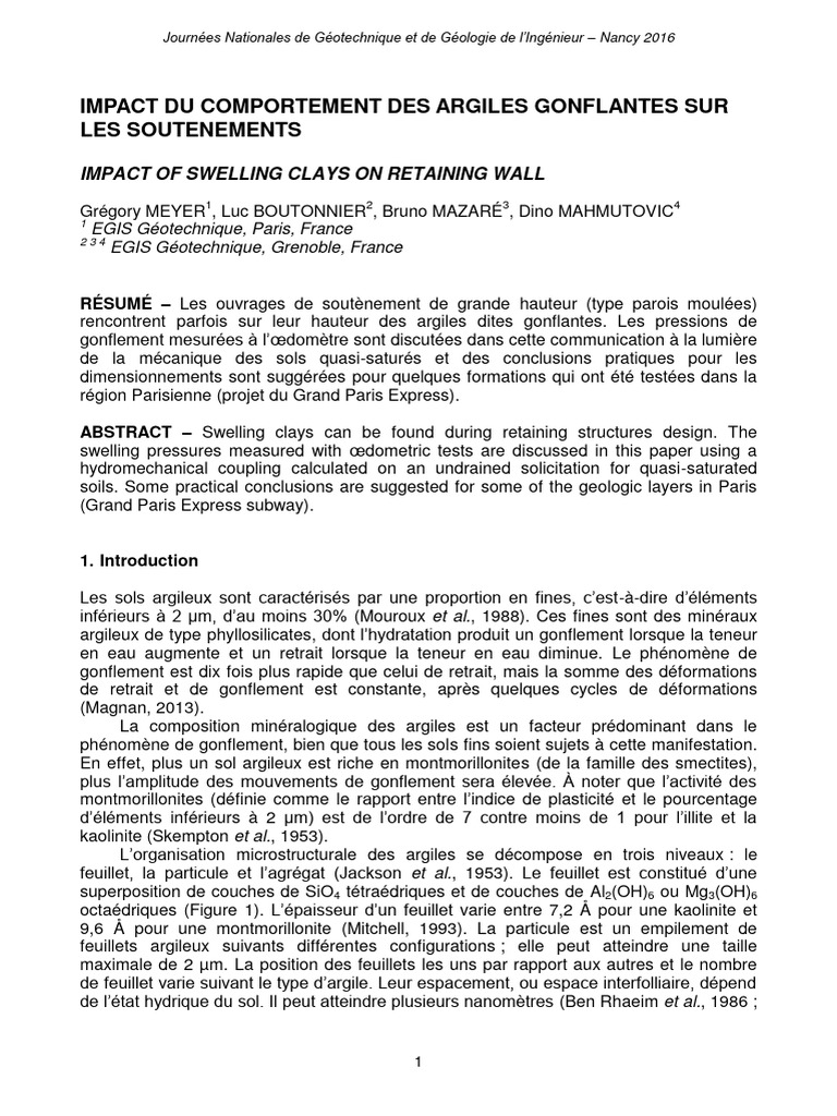 Impact des argiles gonflantes sur soutènements | PDF | Pression | Génie ...