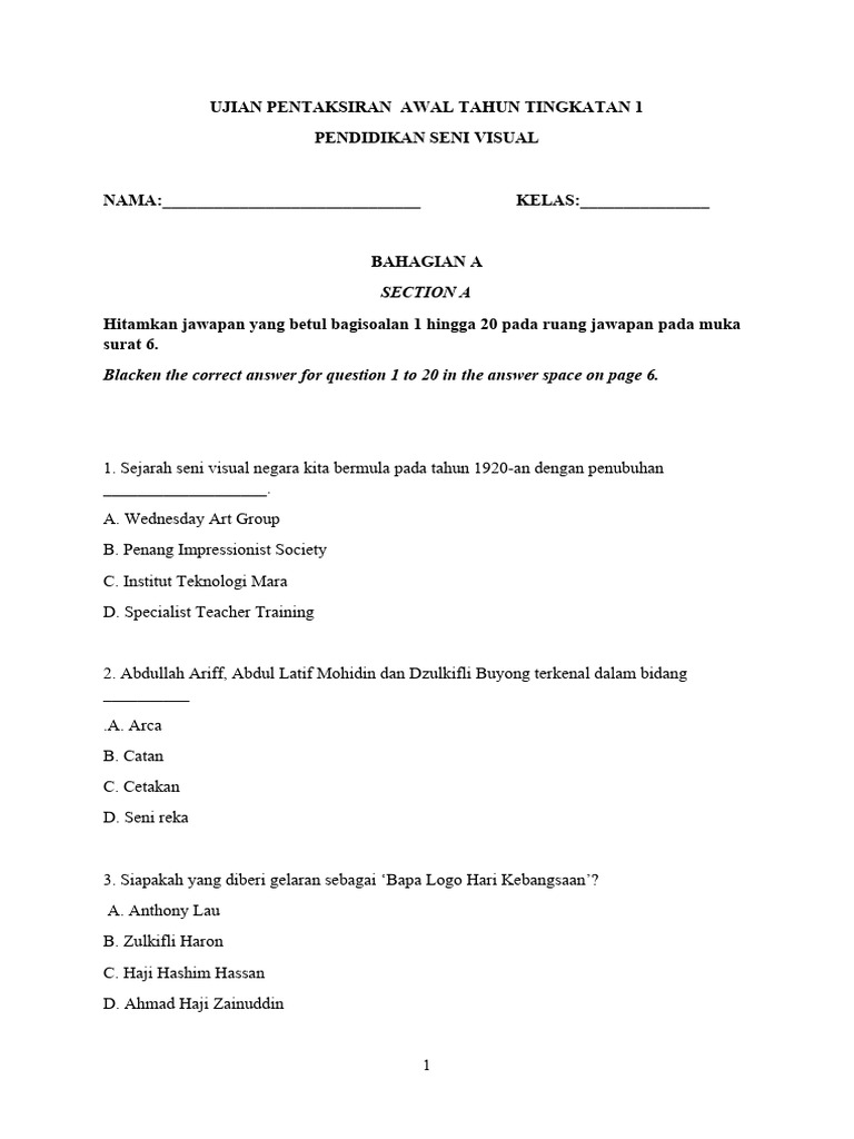 Ujian Pentaksiran 1 PSV | PDF