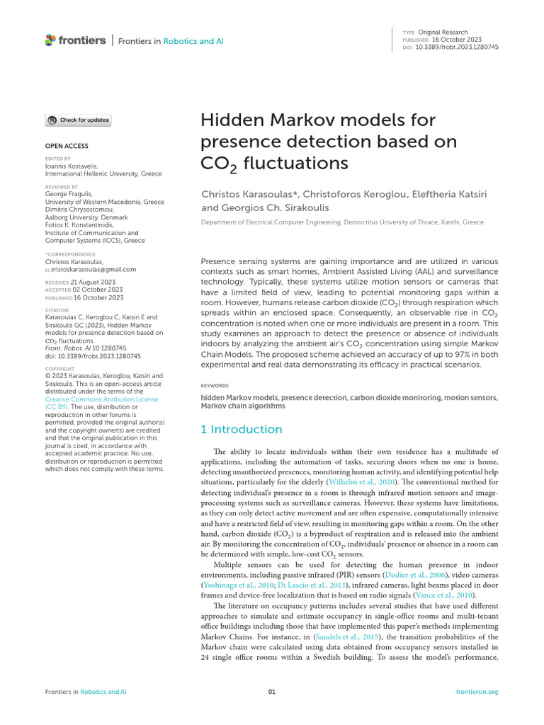Hidden Markov Models For Presence Detection Based On CO2 Fluctuations | PDF | Carbon Dioxide ...