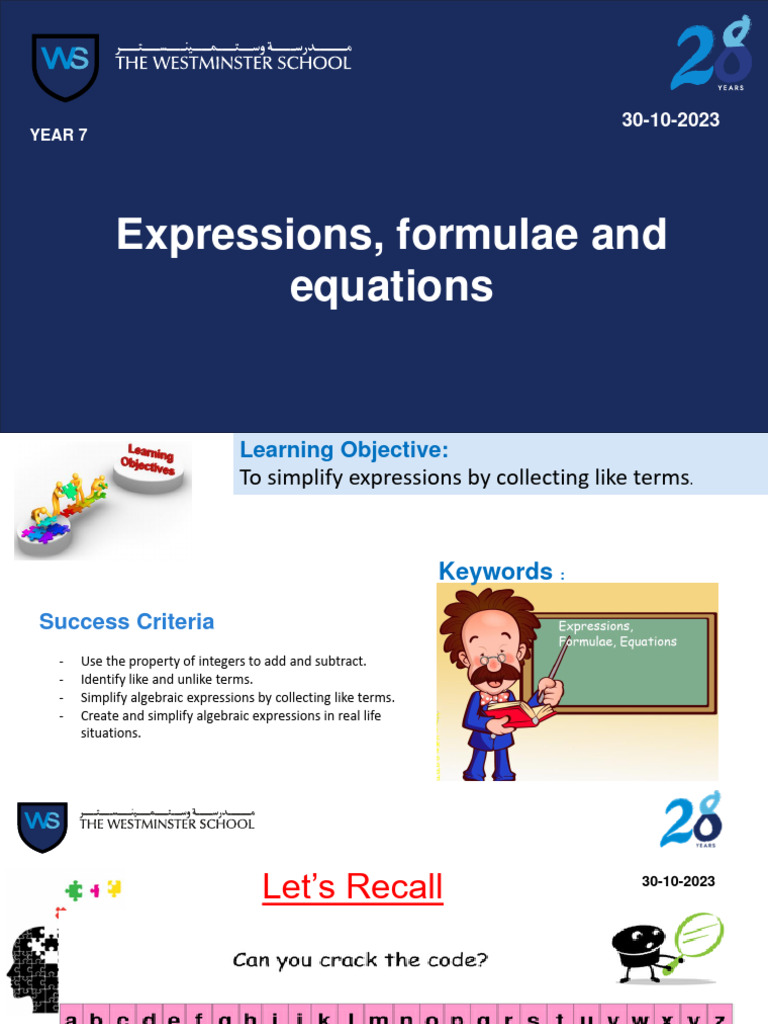 Expressions Formulae and Equations Tasks | PDF | Mathematical Objects ...