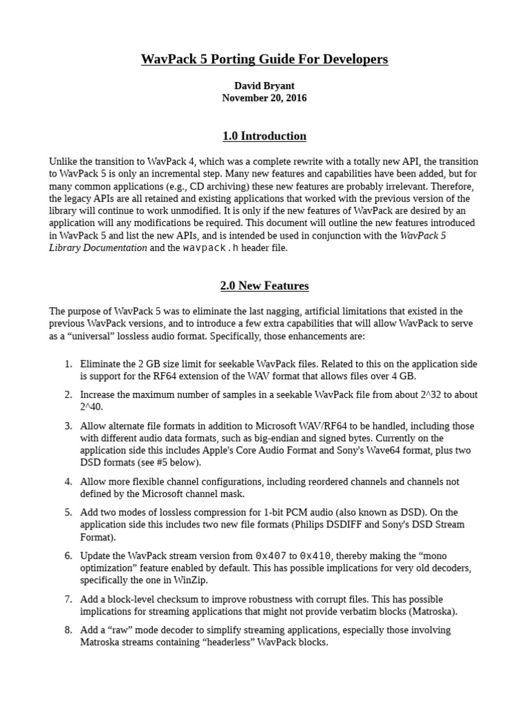 WavPack 5 Porting Guide For Developers | PDF | Digital Technology ...