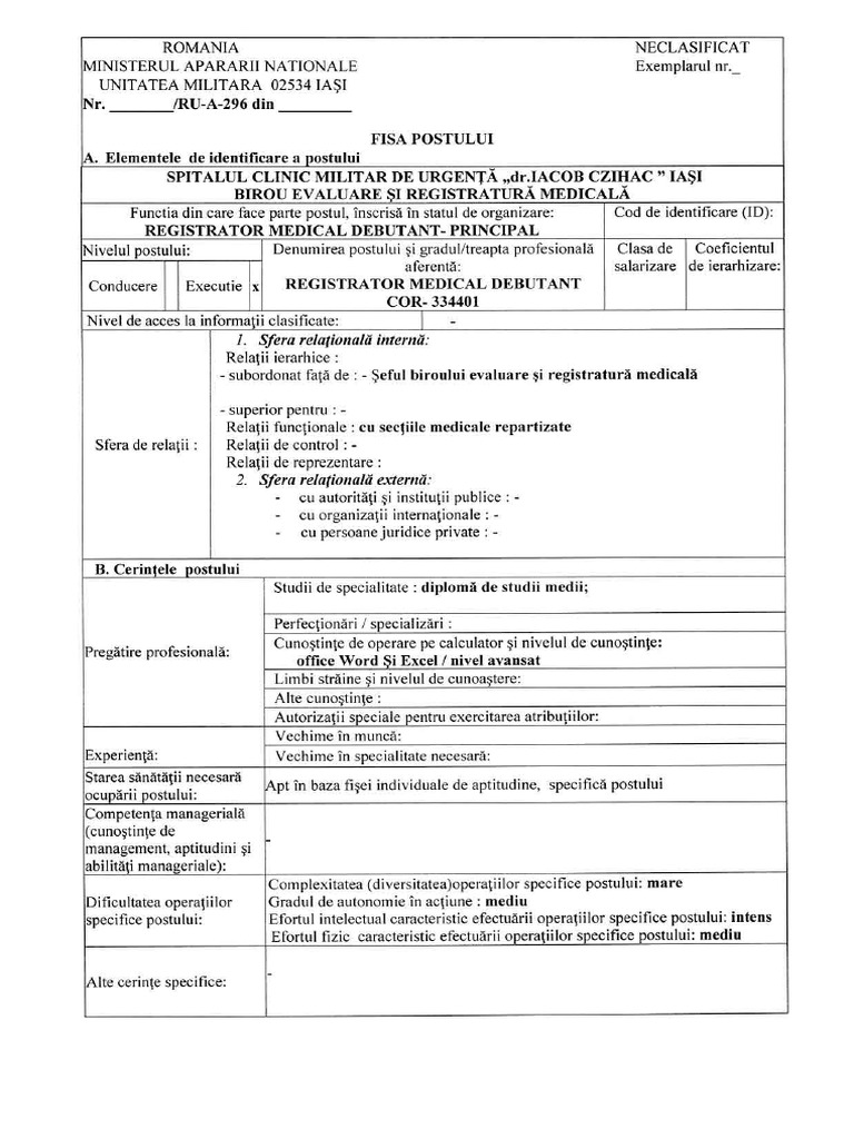 Fisa Post Registrator Medical | PDF