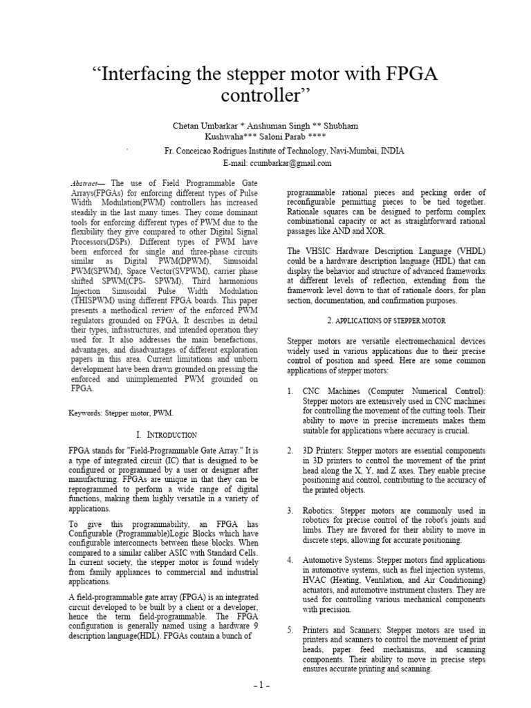 Interfacing FPGA With Steppermotor | PDF | Electric Motor | Field Programmable Gate Array