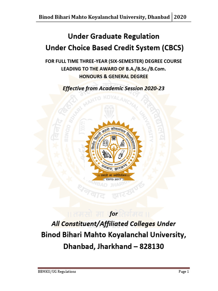 Revised Final BBMKU UG Regulation 2020 | PDF | Course Credit | University And College Admission
