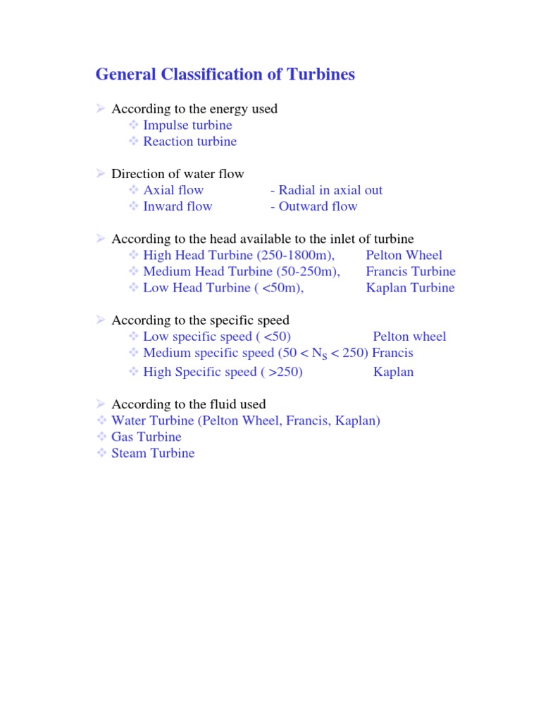 Classification of Turbines | PDF | Turbine | Gas Technologies