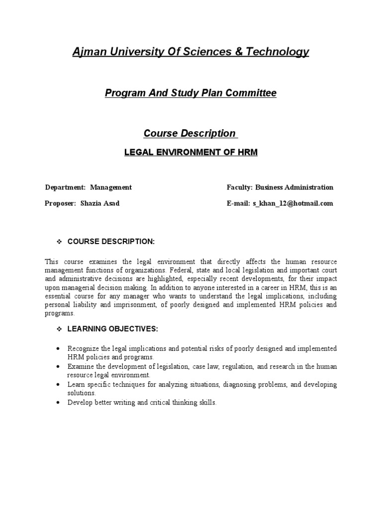 Legal Environment of HRM | PDF | Employment | Human Resource Management