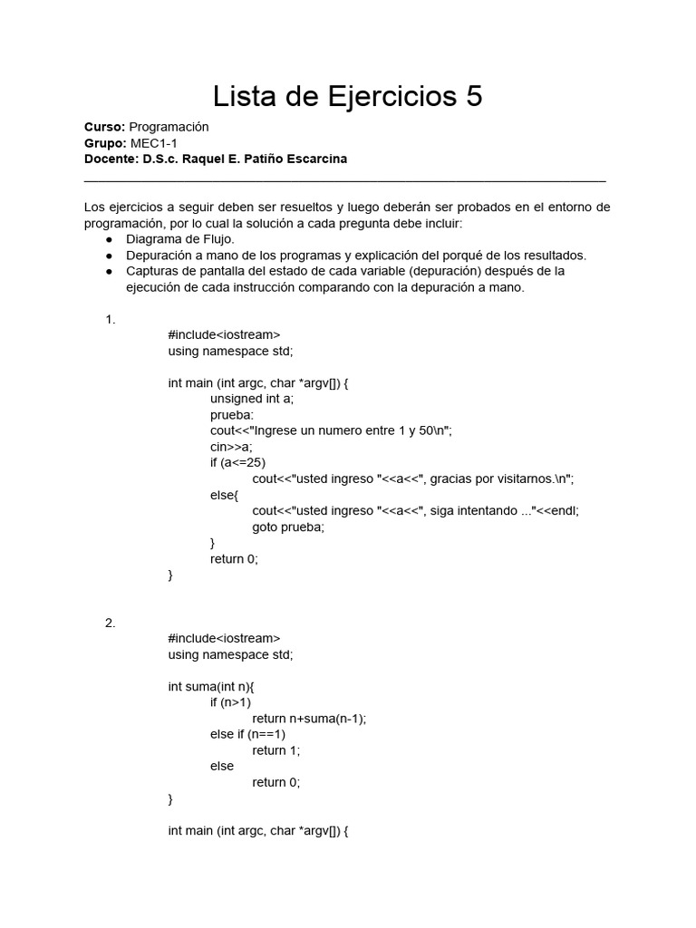 Lista Ejercicios 05 | PDF | Programación de computadoras | Ingeniería de software