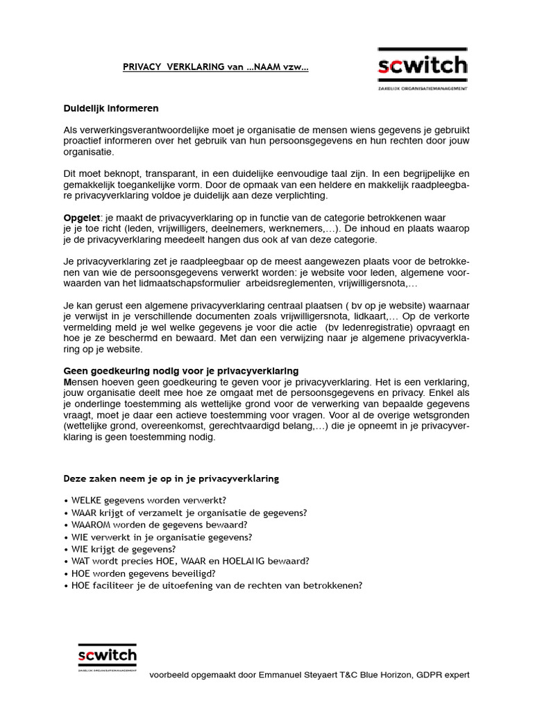 10 GDPR Privacyverklaring Voorbeeld | PDF