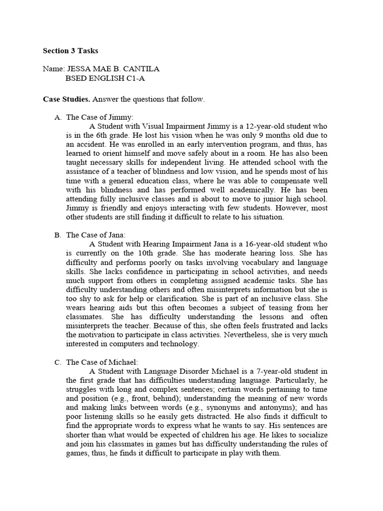 Section 3 Task3 in Educ 3 | PDF | Visual Impairment | Autism Spectrum