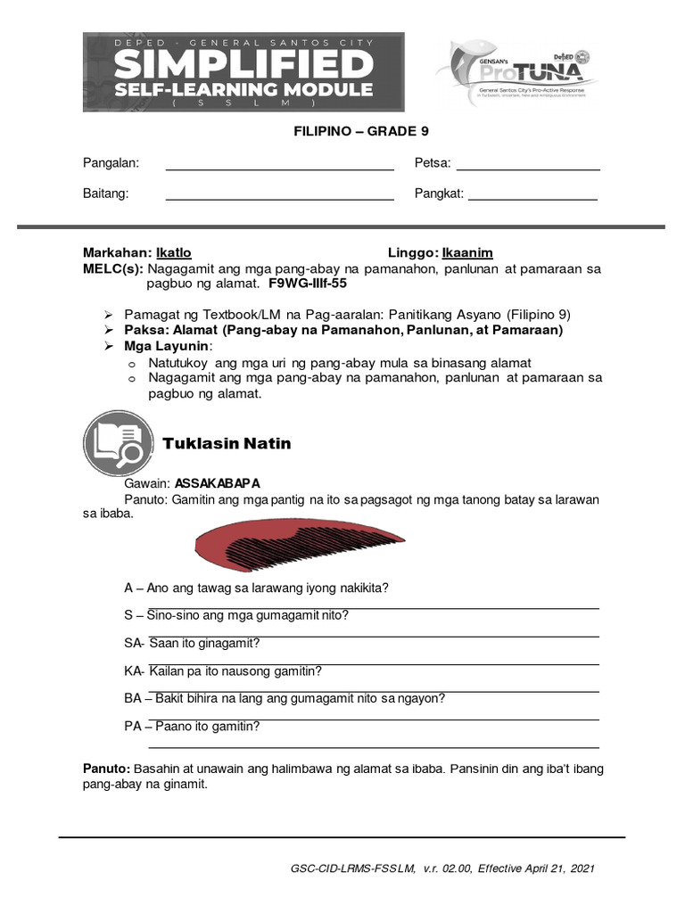 FIL9 SSLM Q3 Linggo 6 | PDF