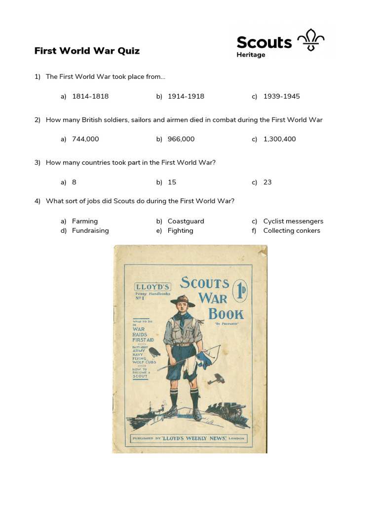 The First World War Quiz | PDF | Scouting | Military