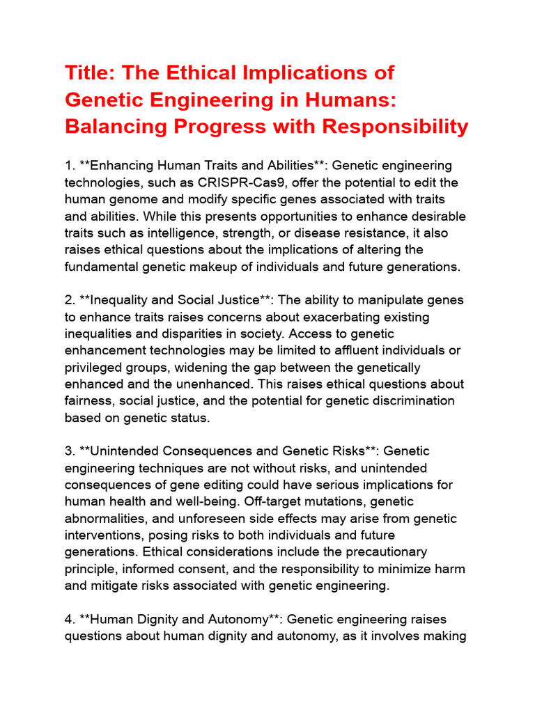 The Ethical Implications of Genetic Engineering in Humans - Balancing ...