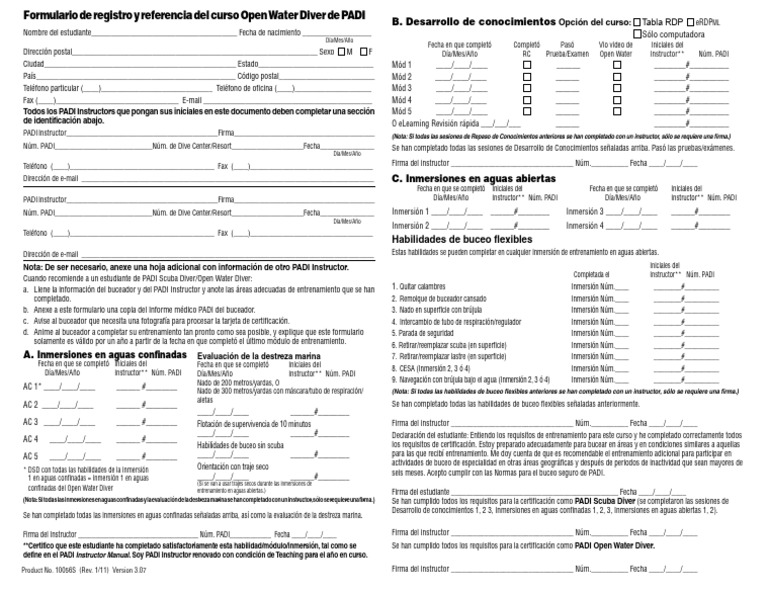 PADI Referal | PDF | Buceo bajo el agua