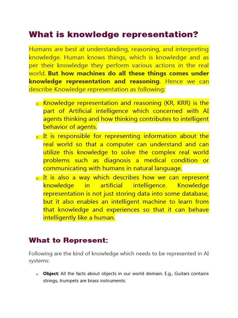 knowledge representation | PDF | Knowledge Representation And Reasoning | Knowledge