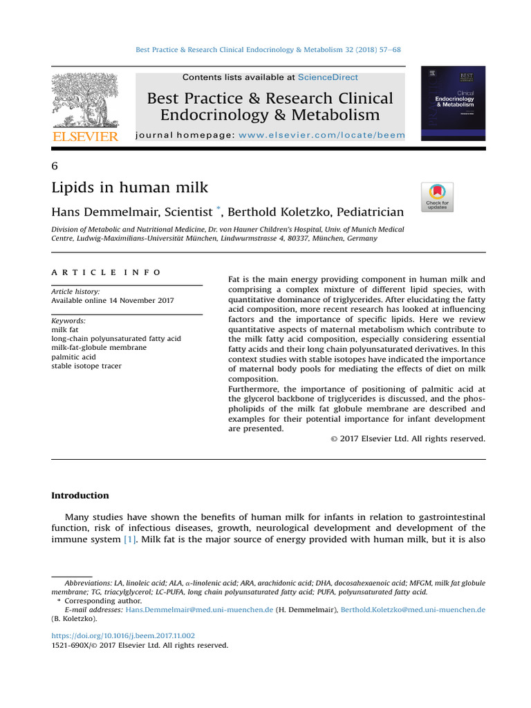 lipids in human milk | PDF | Breast Milk | Fatty Acid