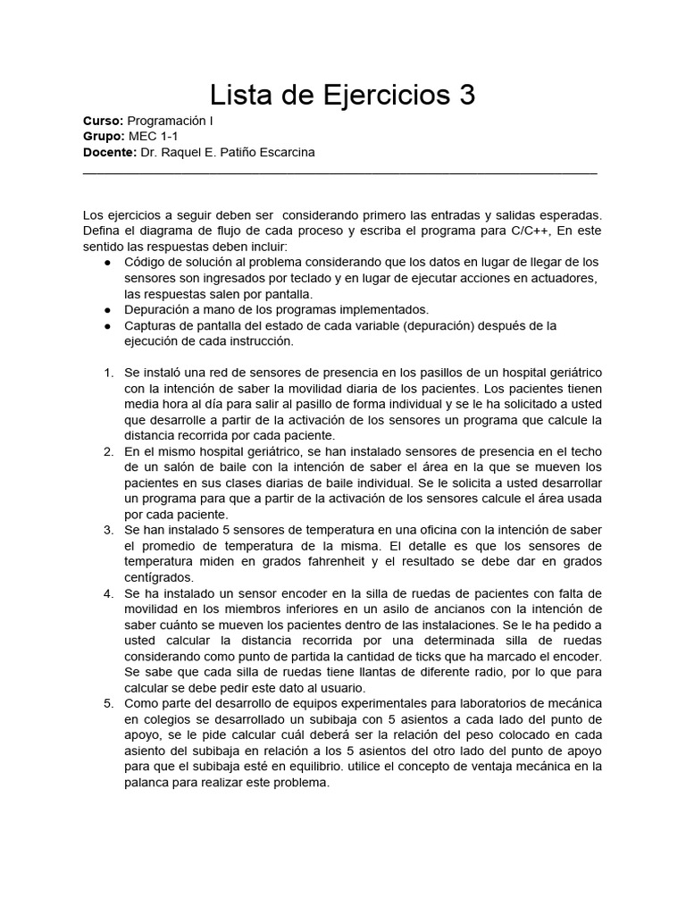 Lista Ejercicios 4 (1) | PDF | Sensor | Informática