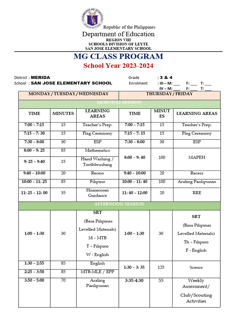 MG Class Program Grade 3 - 4 2023 | PDF