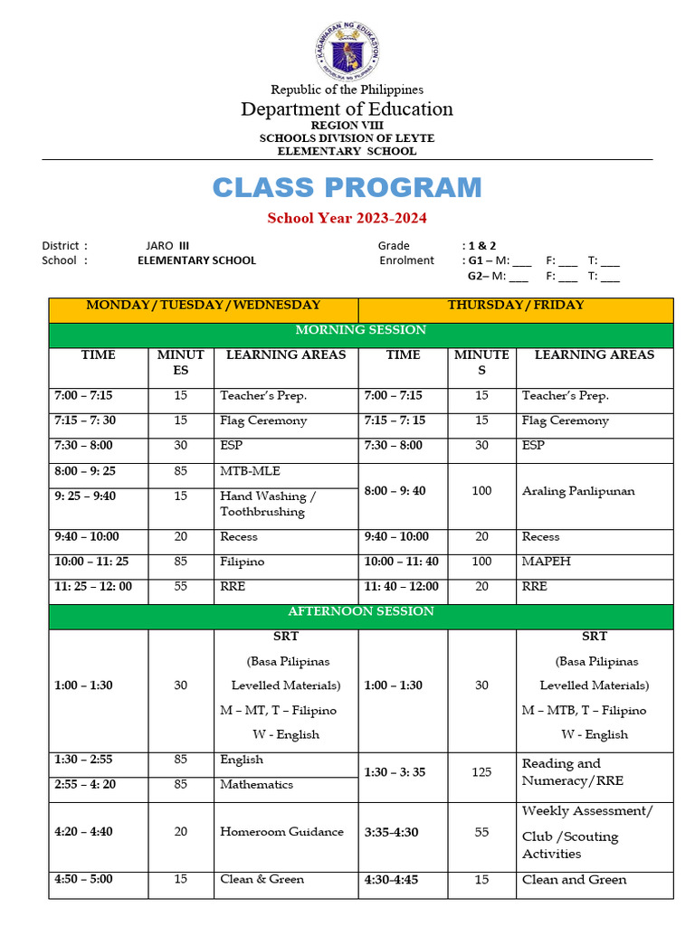 MG Class Program Grade 1 - 2 2023 | PDF