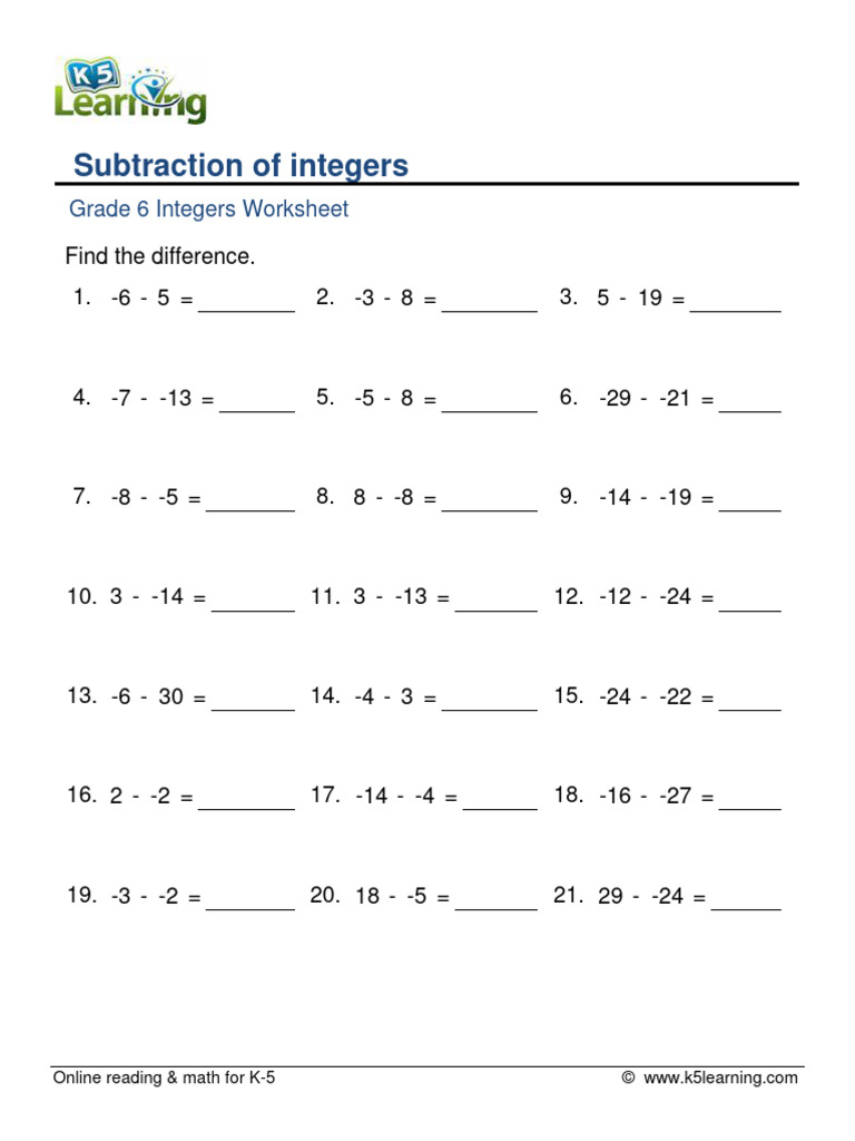 Integers Subtraction | PDF | Mathematics | Arithmetic