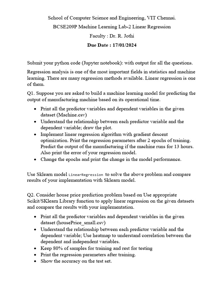 Lab Assignment-2 Linear Regression | PDF