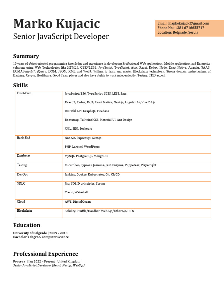 Marko Kujacic - (JavaScript Developer) | PDF | World Wide Web | Internet & Web