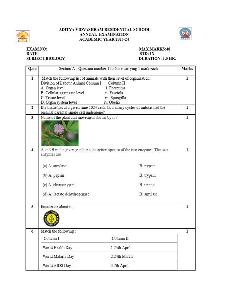 Final QP 2023-24 | PDF | Flowers | Life Sciences Final QP 2023-24 | PDF | Flowers | Life Sciences