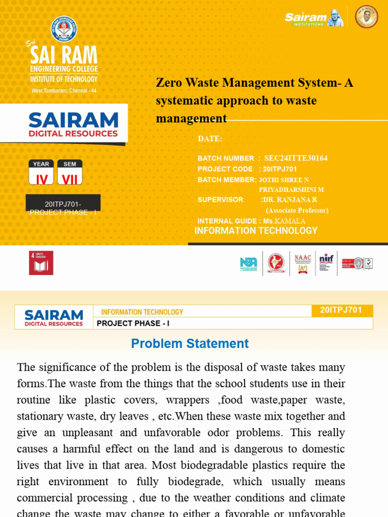 PRoject_phase - I_Zeroth Review Template | PDF | Biogas | Waste