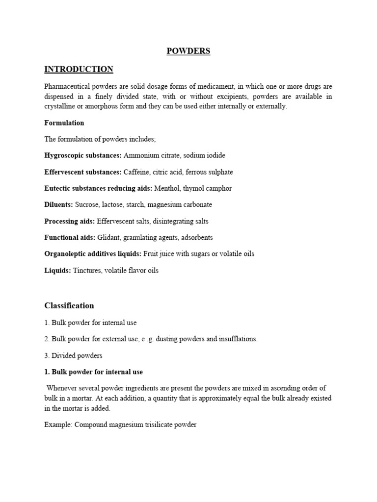 POWDERS | PDF | Tablet (Pharmacy) | Materials