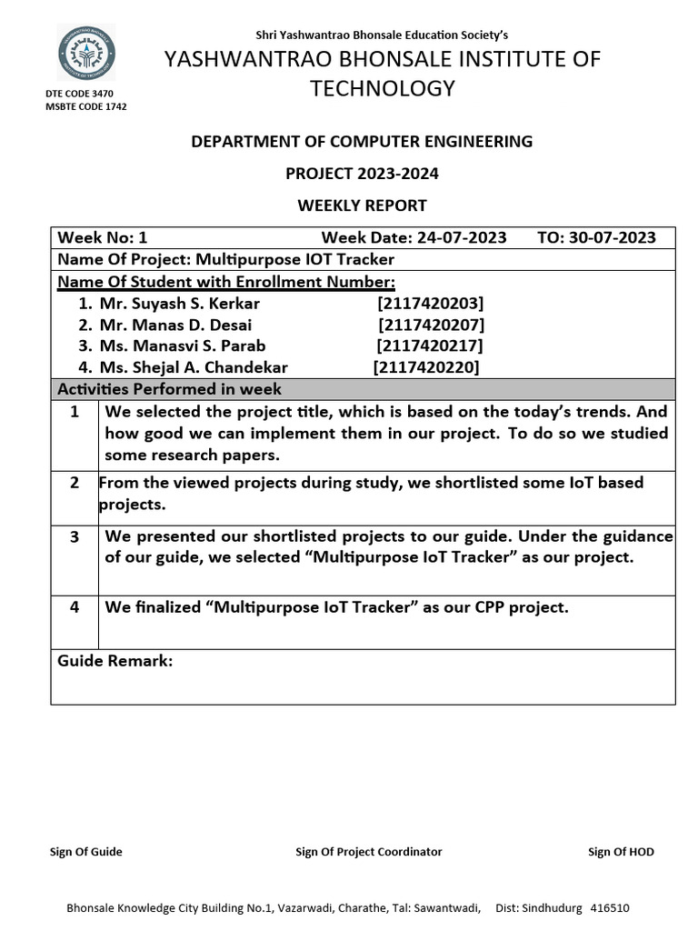 5th SEM Weekly Diary | PDF | Global Positioning System | System On A Chip
