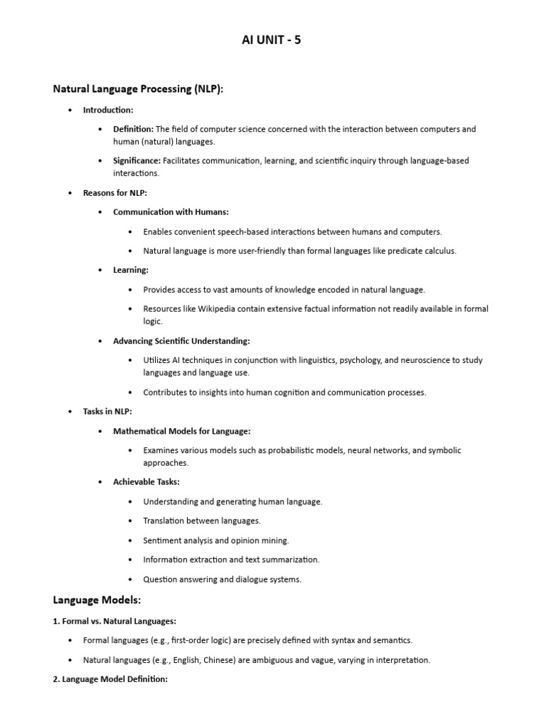 AI UNIT - 5 | PDF | Parsing | Part Of Speech