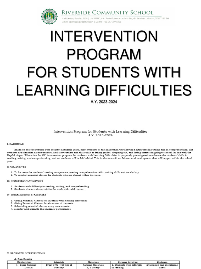 Intervention Program For Students With Learning Difficulties | PDF ...