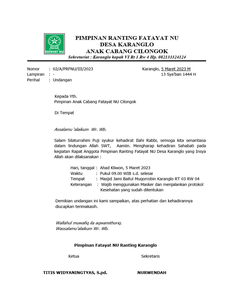 contoh undangan ke PAC dll | PDF