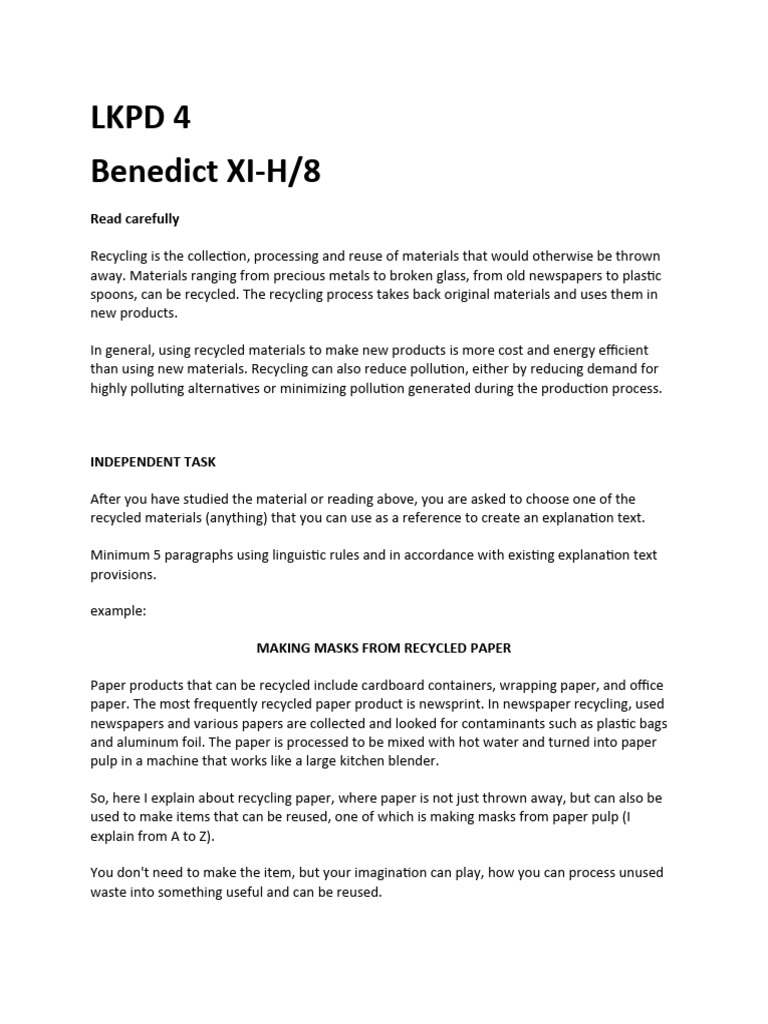 Benedict - LKPD 4 Explanation | PDF | Paper | Recycling