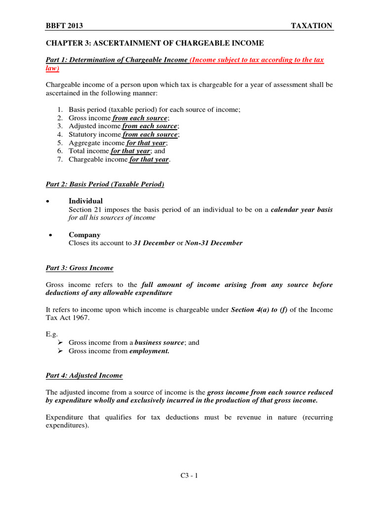 Chapter 3 Ascertainment of Chargeable Income | PDF | Gross Income | Tax ...