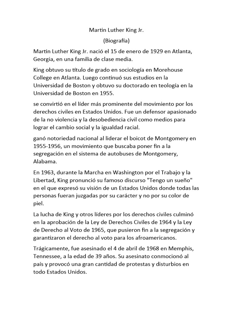 Biografía de Martin Luther King Jr. | PDF | Martin Luther King hijo ...