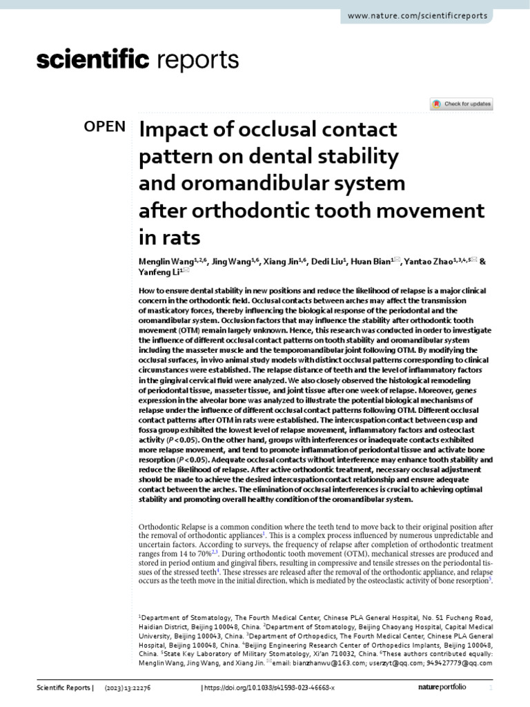 Impact of Occlusal Contact Pattern On Dental Stability and ...