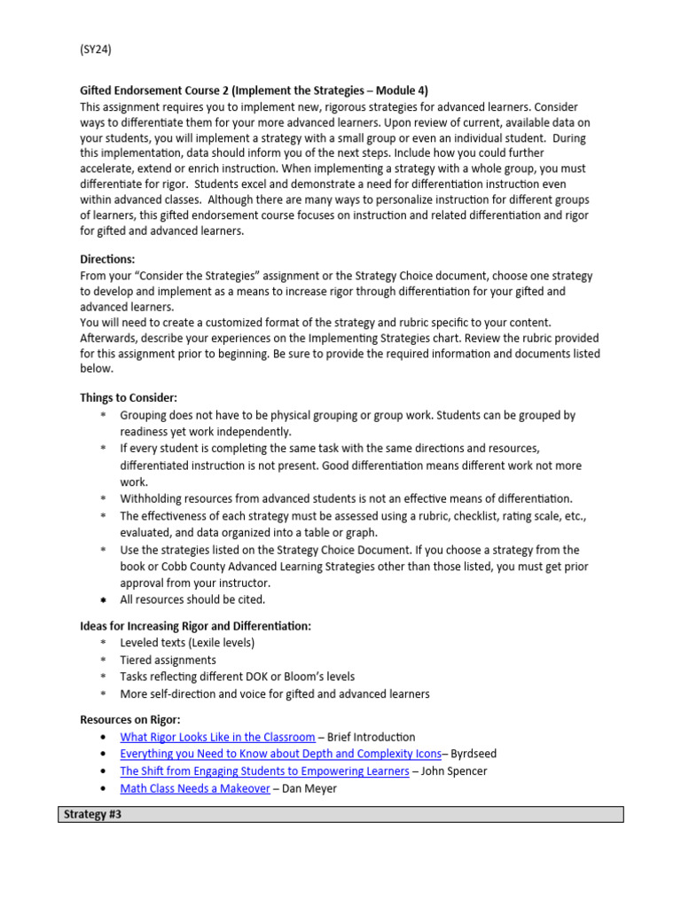 J Hemphill Module 4 Implementing Rigorous Advanced Learning Strategy ...