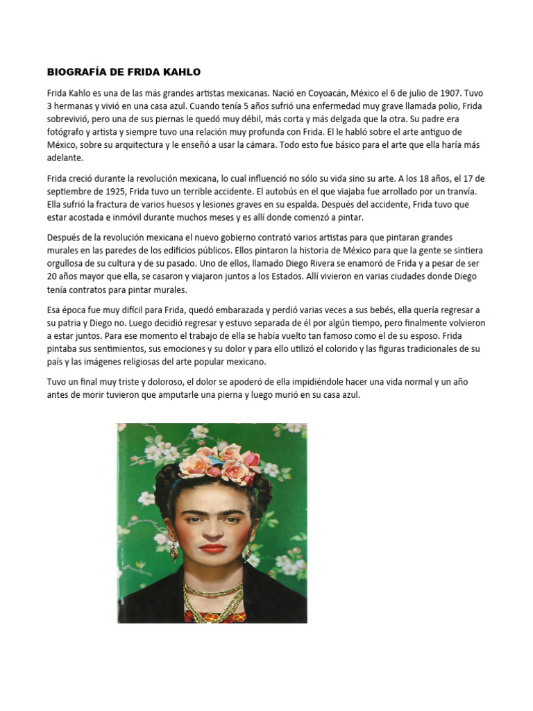 BIOGRAFÍA DE FRIDA KAHLO | PDF