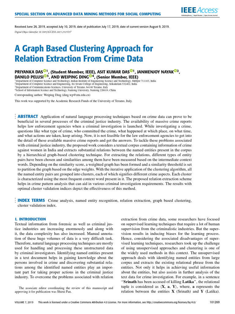 A Graph Based Clustering Approach For Relation Extraction From Crime Data | PDF | Cluster Analysis