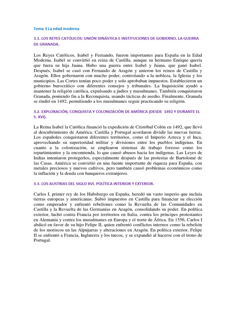 Tema 3 La Edad Moderna Pdf Imperio Español España