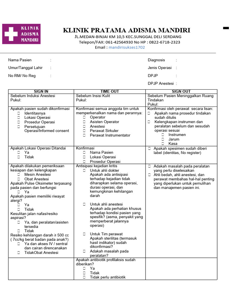 SOP Pembedahan Klinik Adisma | PDF
