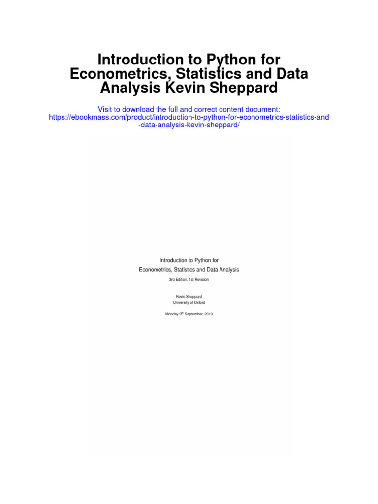 Introduction To Python For Econometrics Statistics and Data Analysis ...