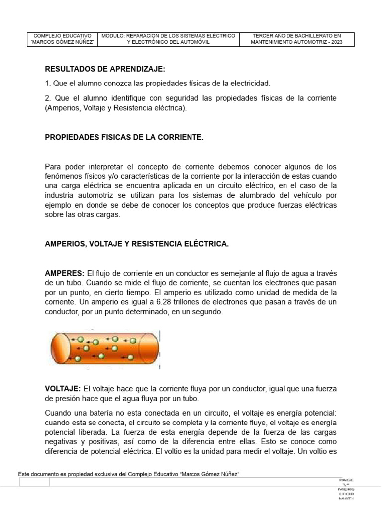 Propiedades Fisicas de La Electricidad | PDF | Corriente eléctrica | voltaje