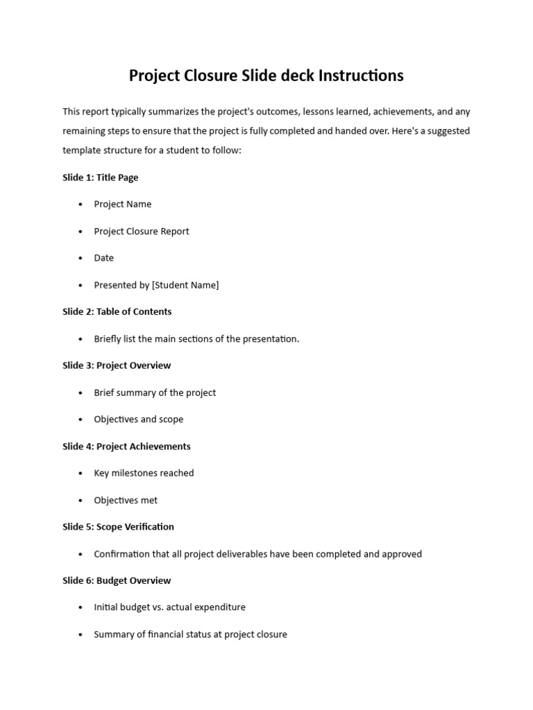 Project Closure Slide Deck Instructions | PDF