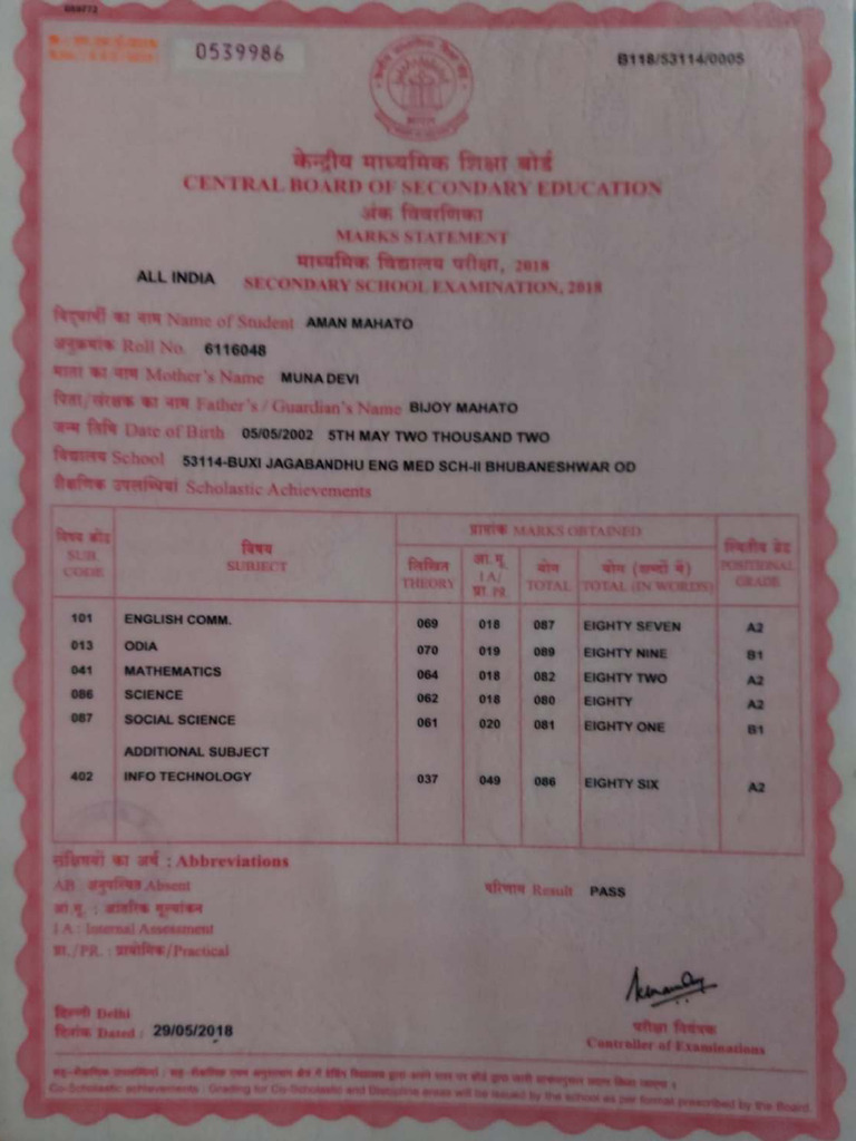 Mark Sheet | Download Free PDF | Educational Stages | Qualifications