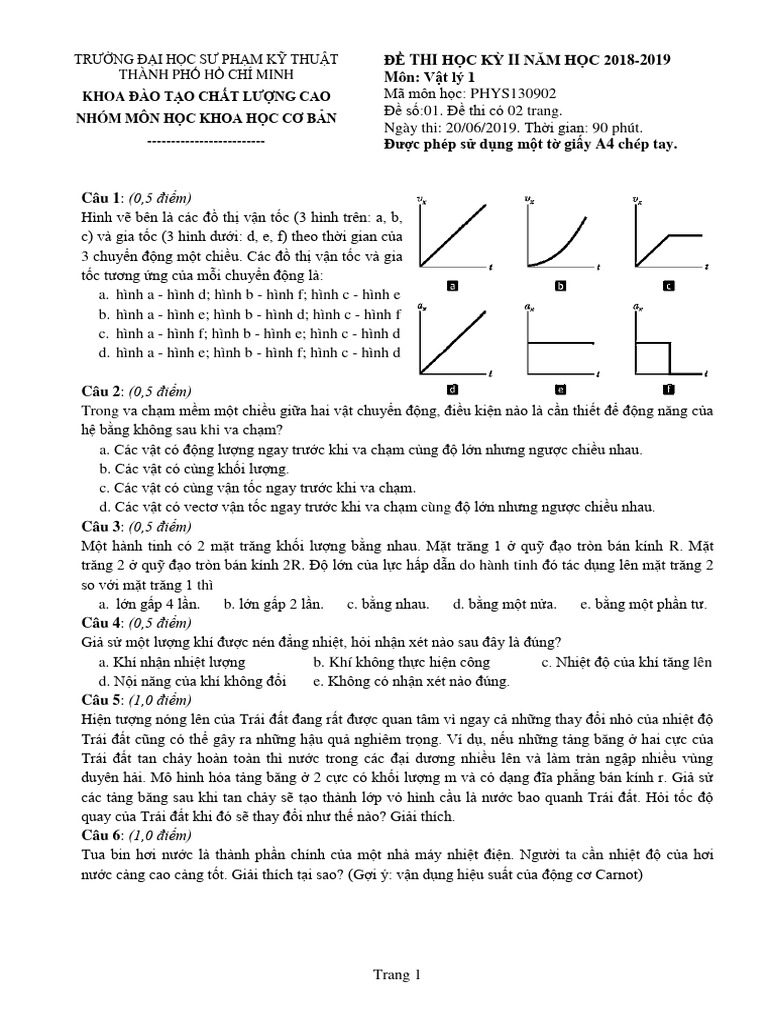 Vật lý 1 - HK2 - 18-19 - Jun14 | PDF