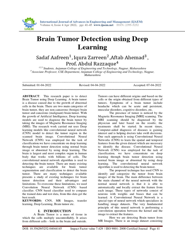 Brain Tumor Detection via CNN | PDF | Deep Learning | Artificial Neural ...