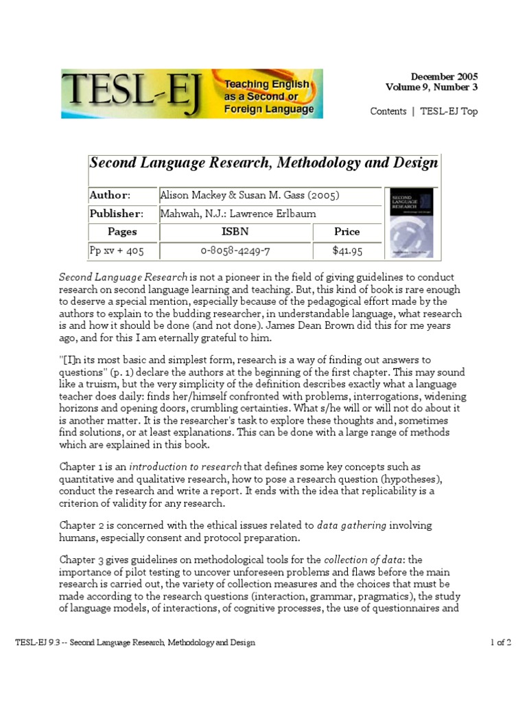 Second Language Research Method and Design | PDF | Research Methods ...