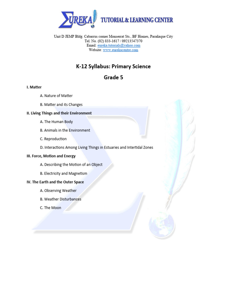 5th Grade Math and Science Topic Outline | PDF