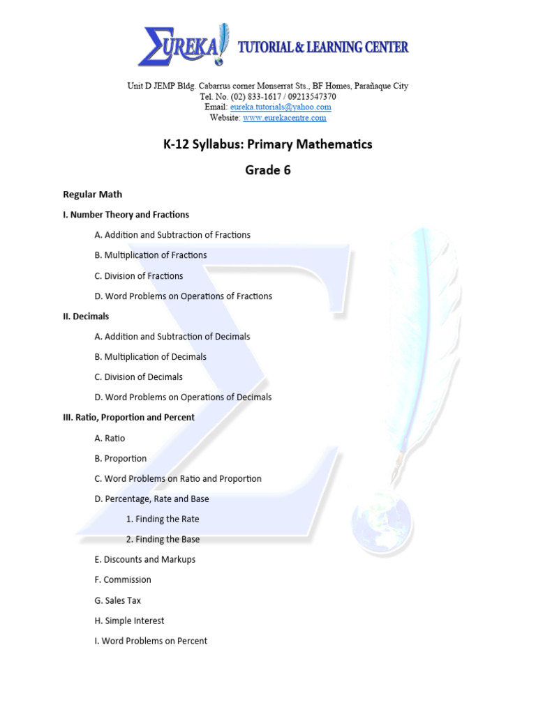 6th Grade Math Topic Outline | PDF | Ratio | Mathematics